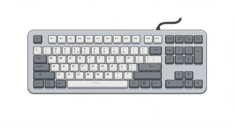Rectangular Computer Keyboard with a Wired Connection, Features a Traditional Layout Stock ...