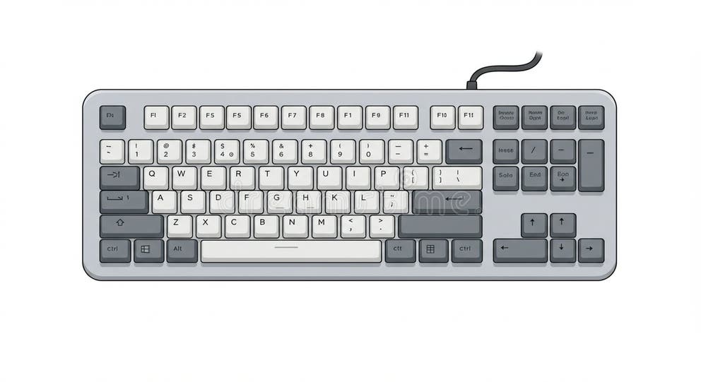 Rectangular Computer Keyboard with a Wired Connection, Features a ...