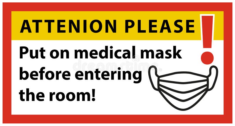 Rectangular Coronavirus Sign. Medicine Mask Icon. Entering the Room ...