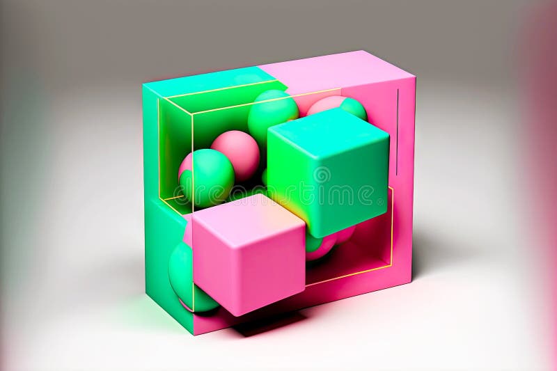 Rectangular 3d Render Neon Shapes in Pink Green Tops Stock Illustration ...