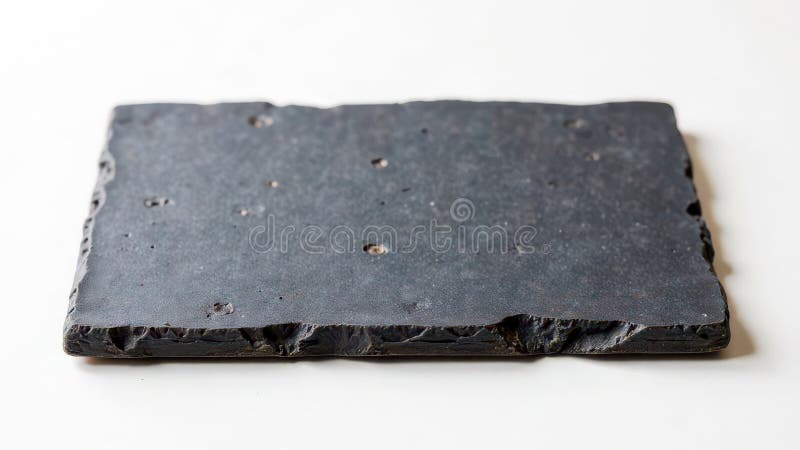 Rectangular Dark Slate Stone with Natural Texture on White Background ...