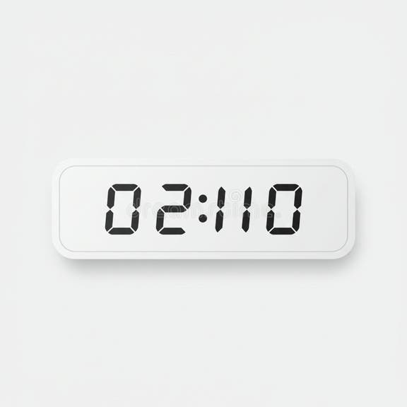 A Rectangular Digital Clock Displays "02:10" in Black, Segmented ...