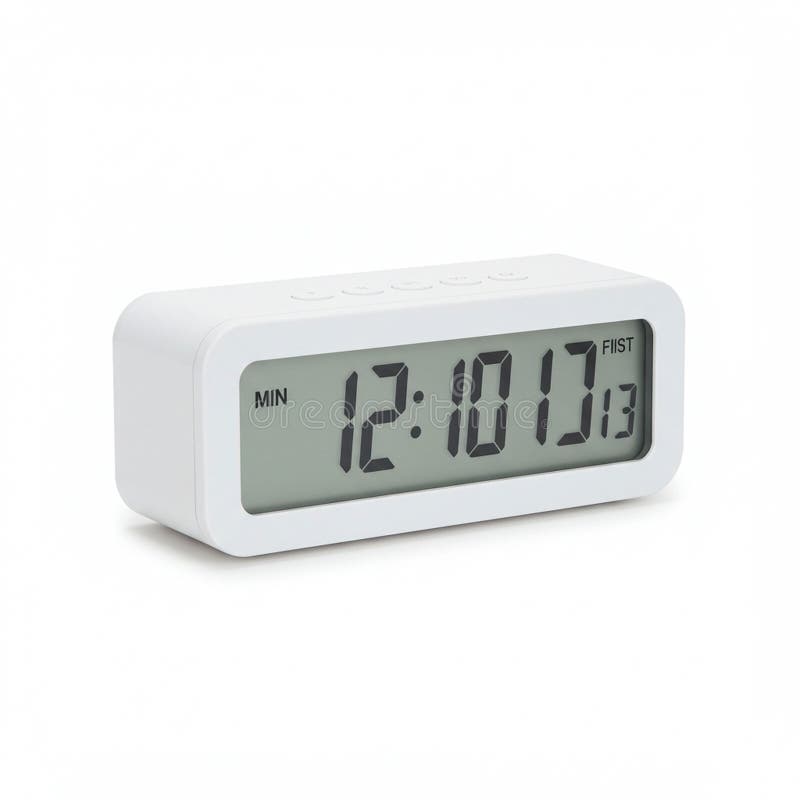 Rectangular Digital Clock with a White Casing and Gray Screen ...