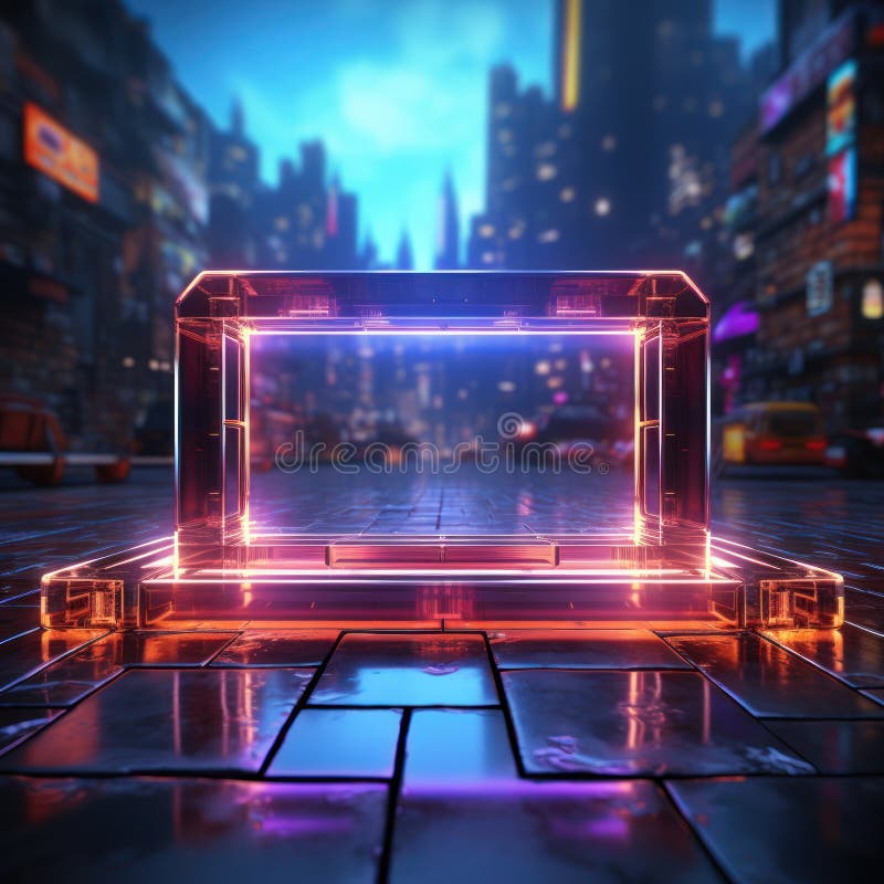 Rectangular Digital Design with Glowing Neon Texture and Elegant ...