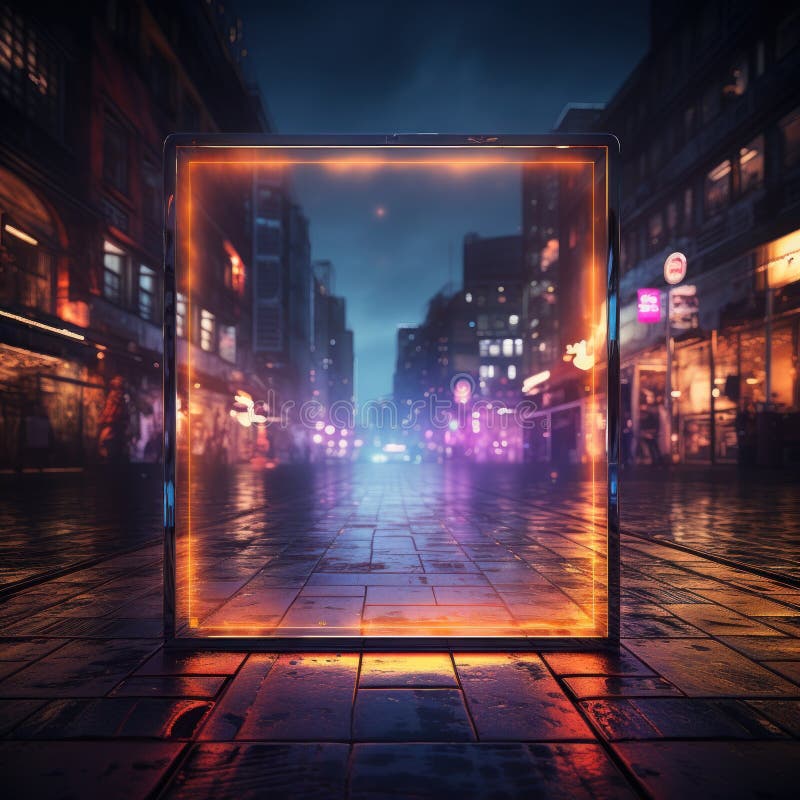 Rectangular Digital Design with Glowing Neon Texture and Elegant ...