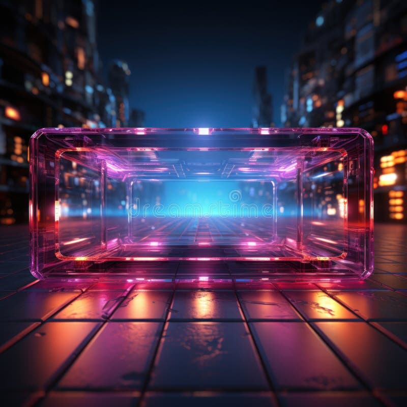 Rectangular Digital Design with Glowing Neon Texture and Elegant ...