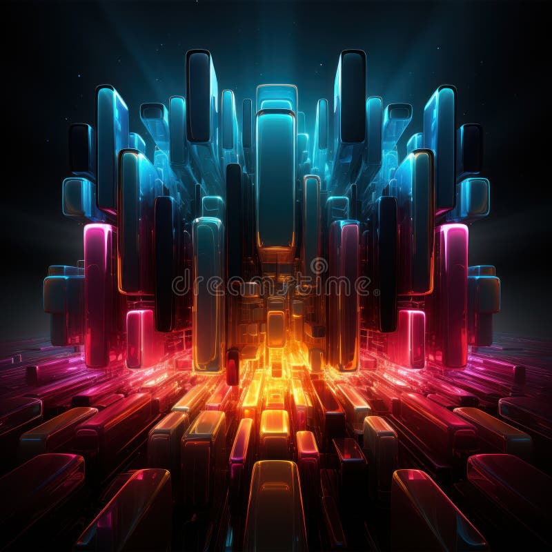 Rectangular Digital Design with Glowing Neon Texture and Elegant ...
