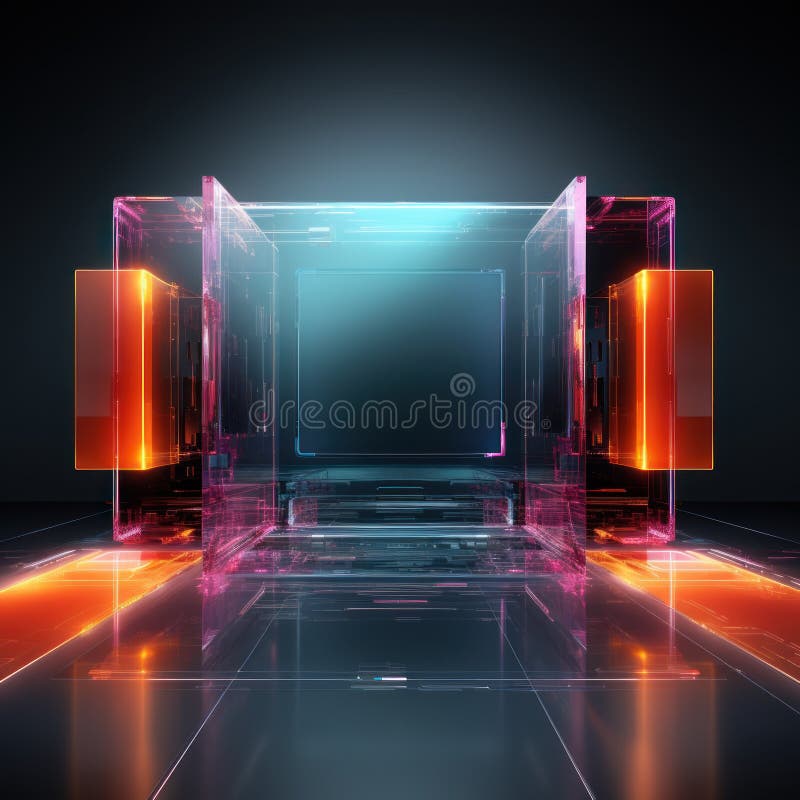 Rectangular Digital Design with Glowing Neon Texture and Elegant ...
