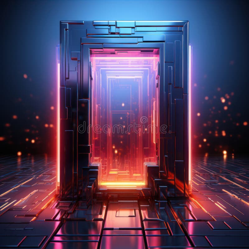 Rectangular Digital Design with Glowing Neon Texture and Elegant ...