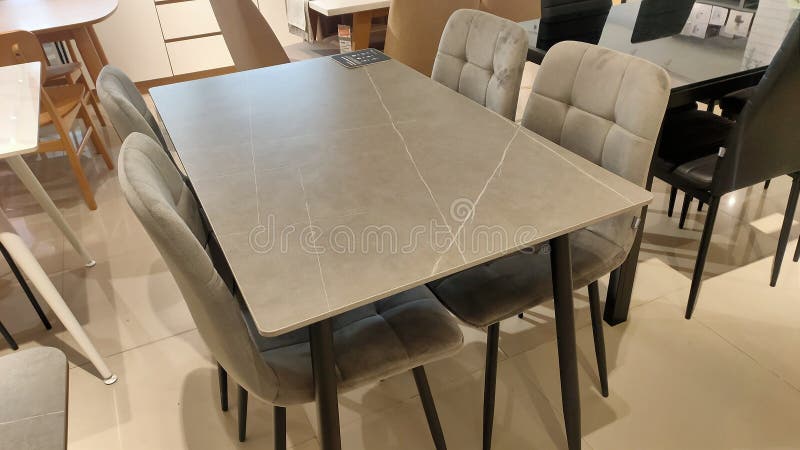 Rectangular Dining Table with a Smooth, Stone-like Surface in Gray ...