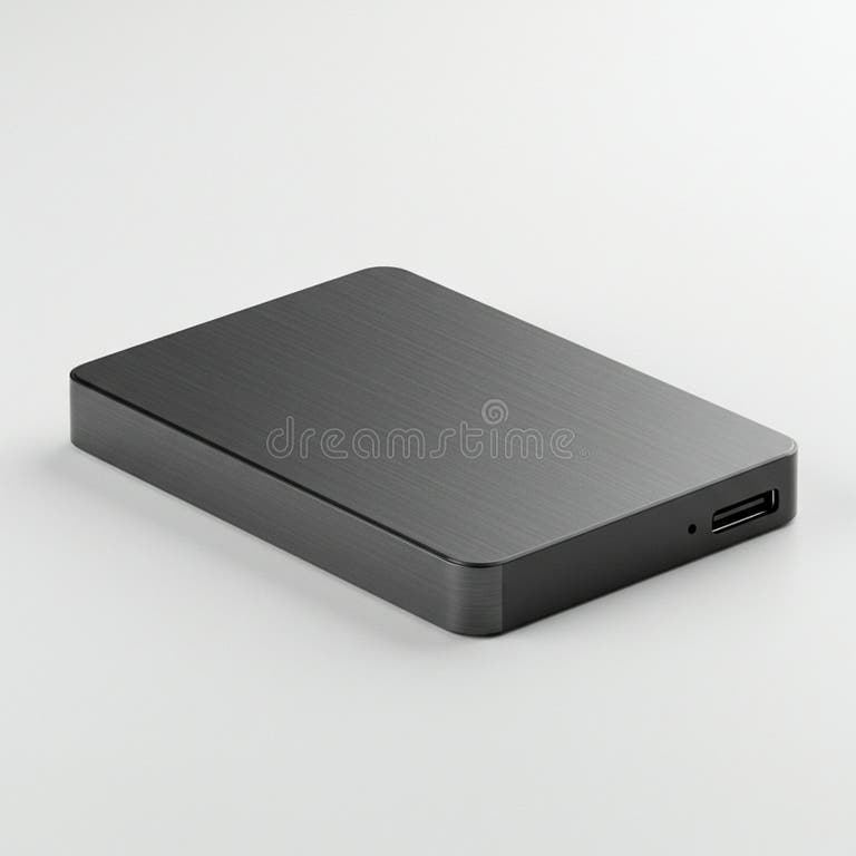 Rectangular External Hard Drive with a Brushed Metal Surface, Featuring Rounded Stock ...