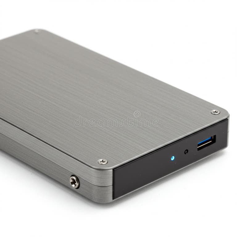 Rectangular External Hard Drive or Enclosure with a Brushed Metallic ...