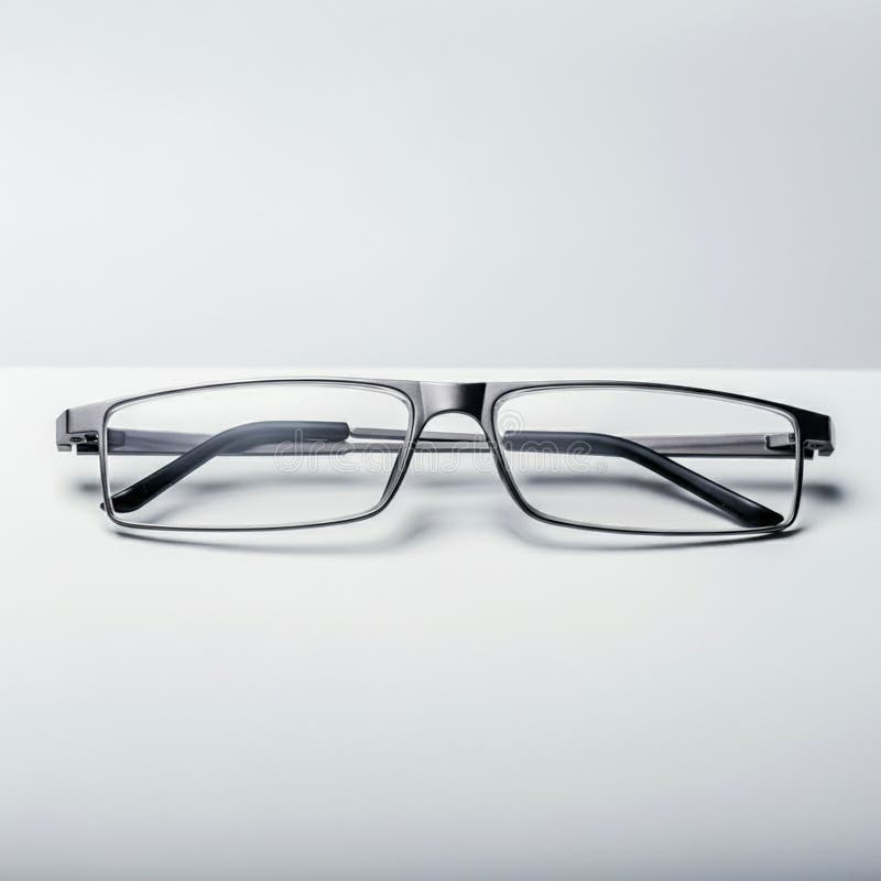 Rectangular Eyeglasses with a Sleek Metal Frame are Positioned on a ...