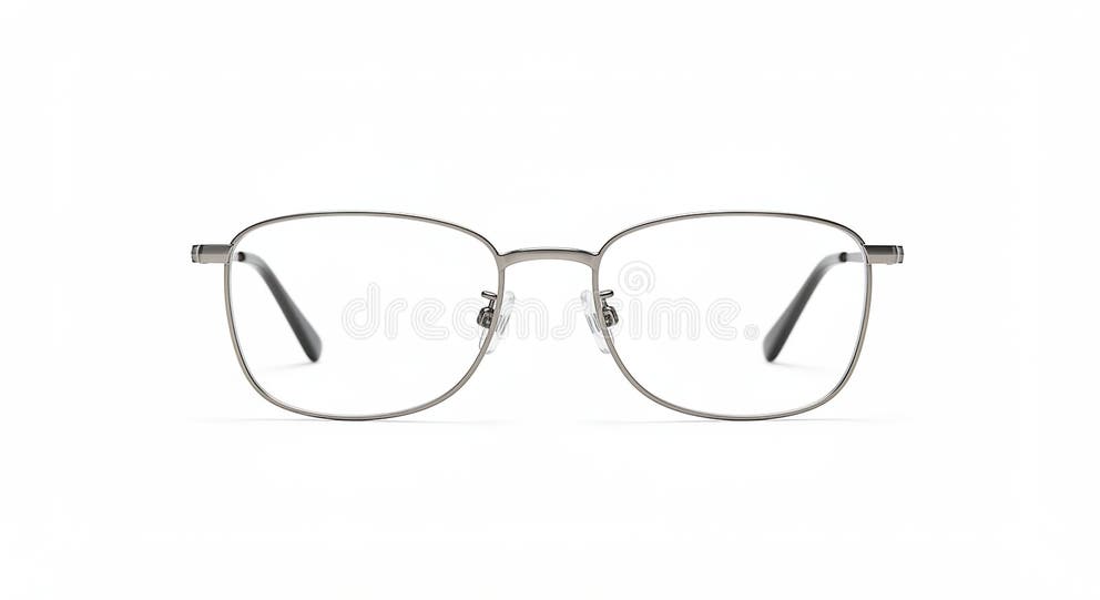 Rectangular Eyeglasses with a Thin Metallic Frame are Shown on a Plain ...