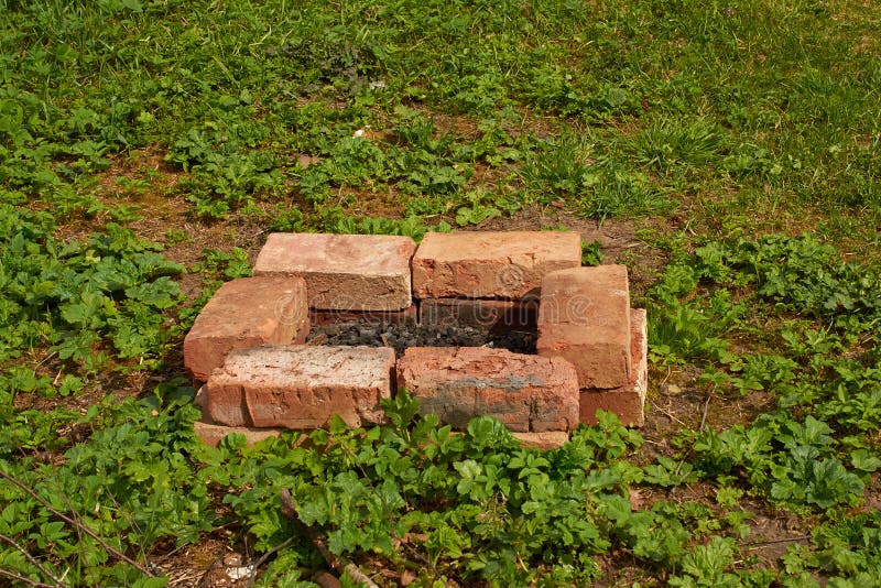 Rectangular Fire Pit Fenced with Red Brick Stock Image - Image of ...