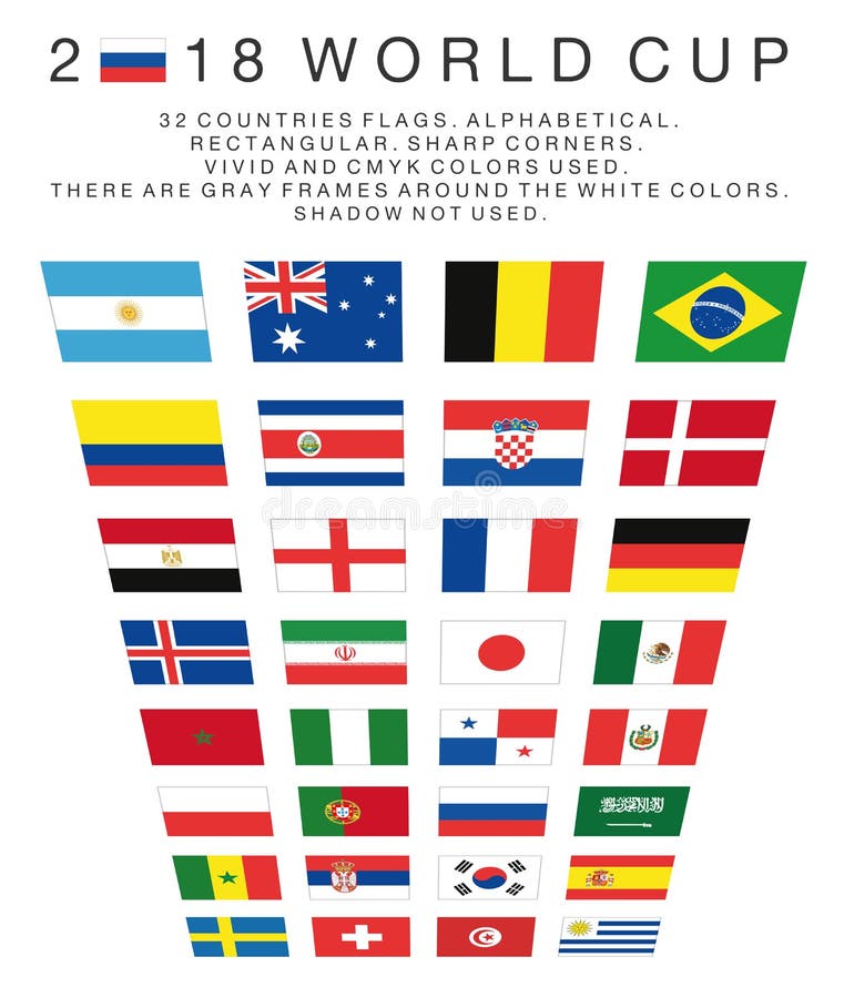 Rectangular Flags of 2018 World Cup Countries Editorial Stock Photo ...