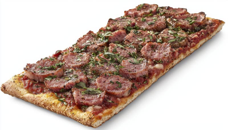 Delicious Rectangular Flatbread Pizza with Sliced Italian Sausage ...