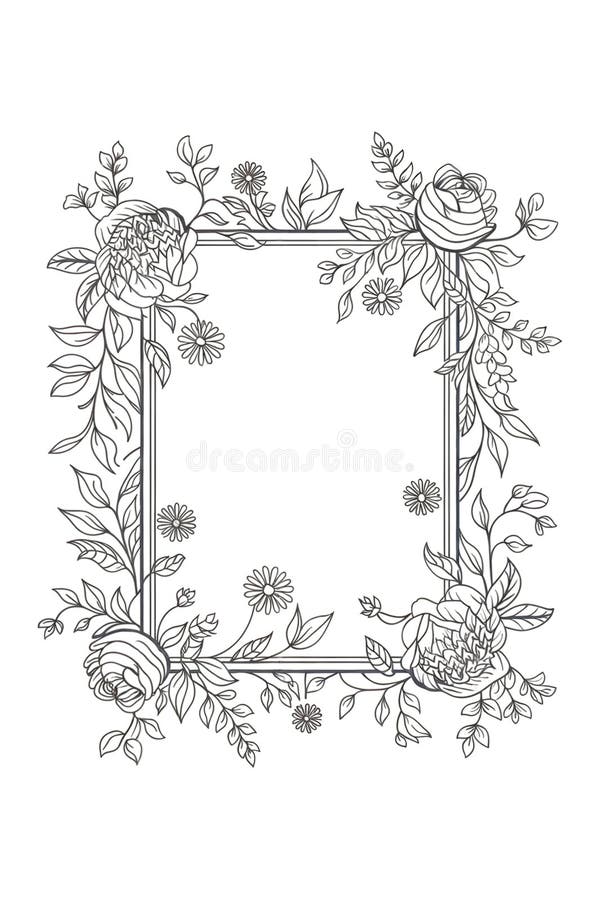 A Rectangular Floral Border Features Intricate Line Drawings of Various ...