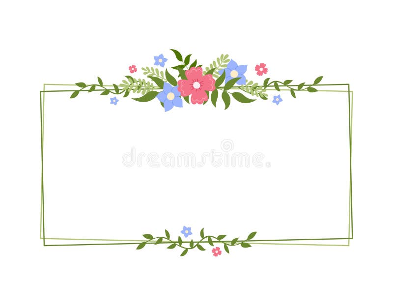 Rectangular Floral Frame with Cute Flowers and Leaves. Decorative ...