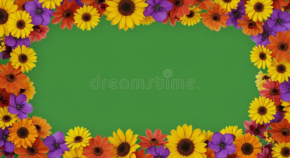 A Rectangular Floral Frame with a Green Center, Bordered by Vibrant ...