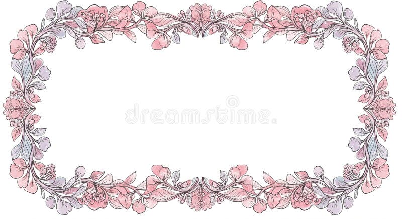 Rectangular Floral Frame with Intricate Design Features Pastel Pink and ...