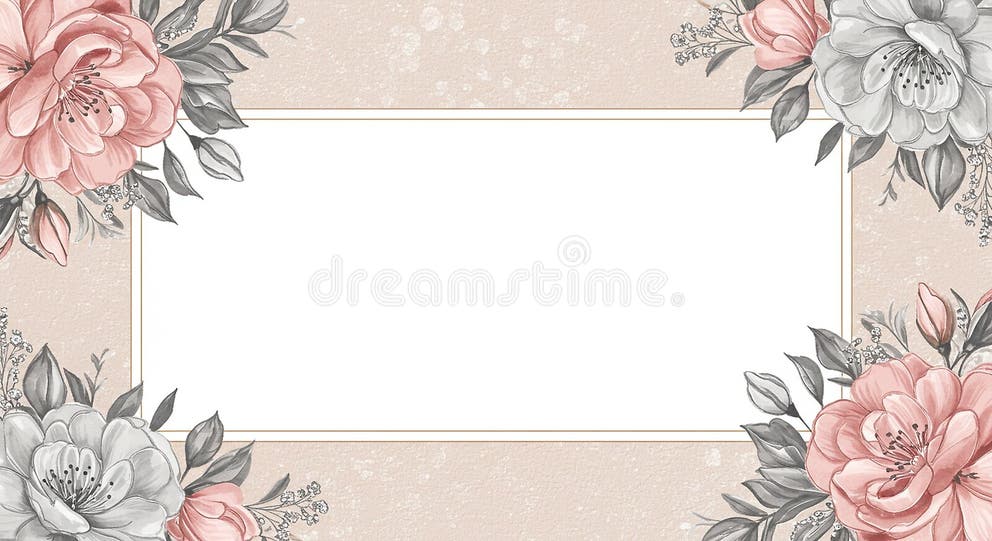 Rectangular Floral Frame with a Pastel Background Features Pink and ...
