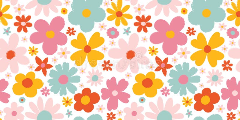 Rectangular Floral Seamless Pattern with Colorful Flowers. Grunge ...