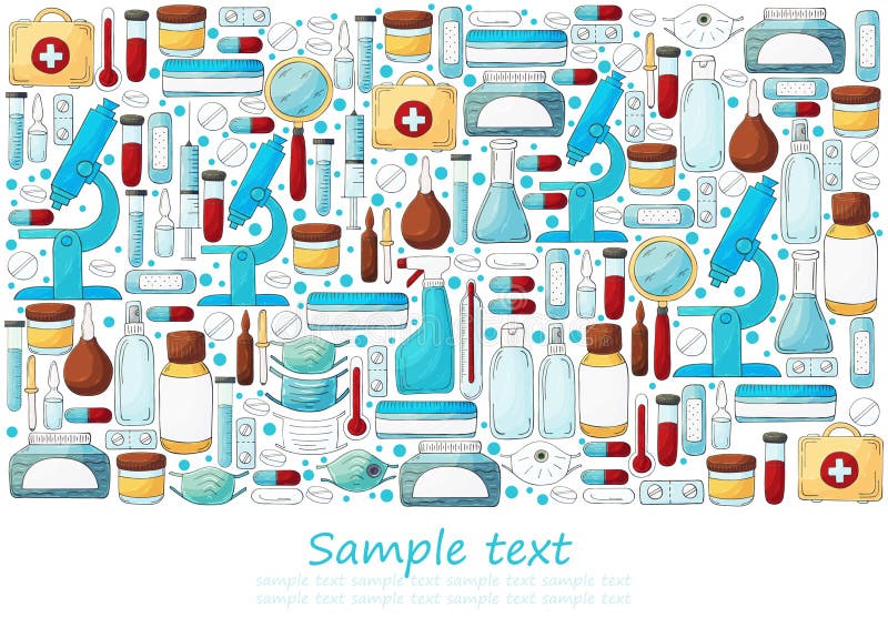 Vector Rectangular Frame. Set of Cartoon Microbes in Hand Draw Style ...