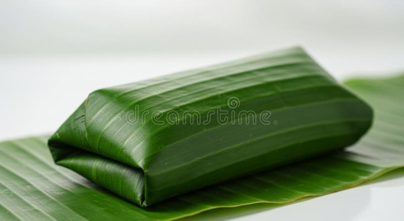 Rectangular Food Wrapped in Green Banana Leaves on White Background ...