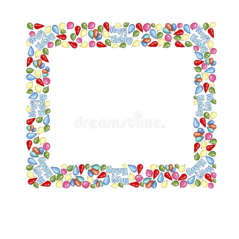 Rectangular Frame with Balloons and Happy Birthday Lettering Stock ...