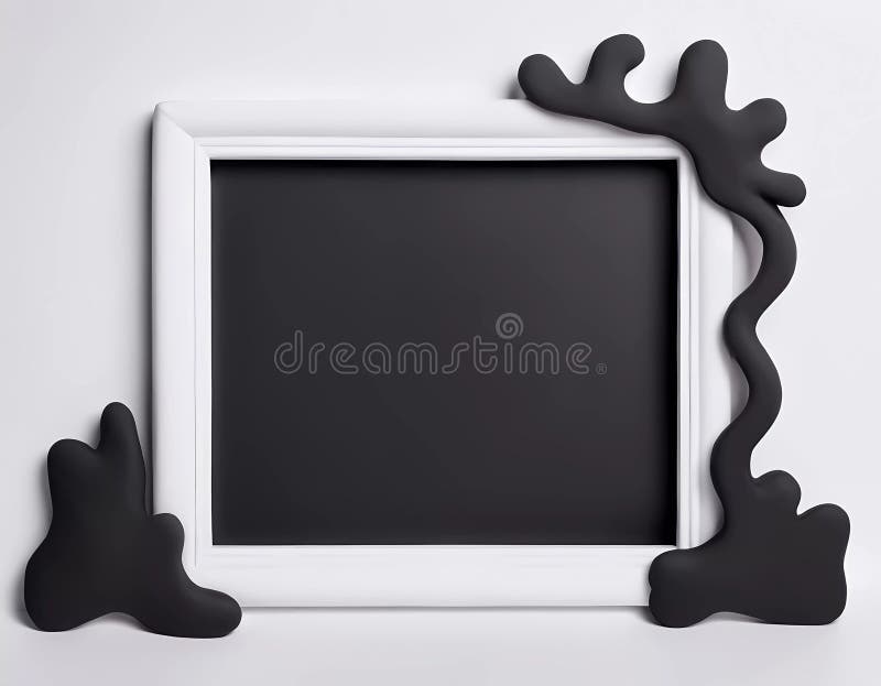 Rectangular Frame with a Black Backdrop is Adorned with Abstract White ...