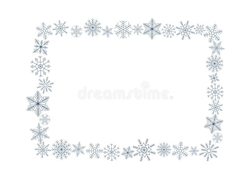 Rectangular Frame of Blue Snowflakes. Line Art. Ice Crystal Winter ...