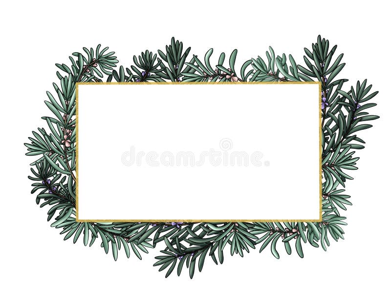 Rectangular Frame with Branches and Leaves Flowers Rosemary Wedding ...
