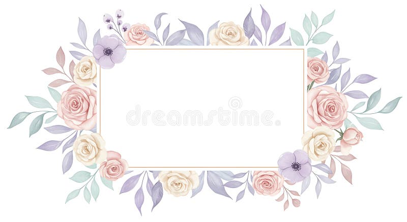 Rectangular Frame Decorated with Pastel-colored Flowers and Leaves ...
