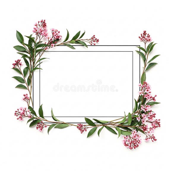 A Rectangular Frame Decorated with Pink Flowers and Green Leaves on a ...