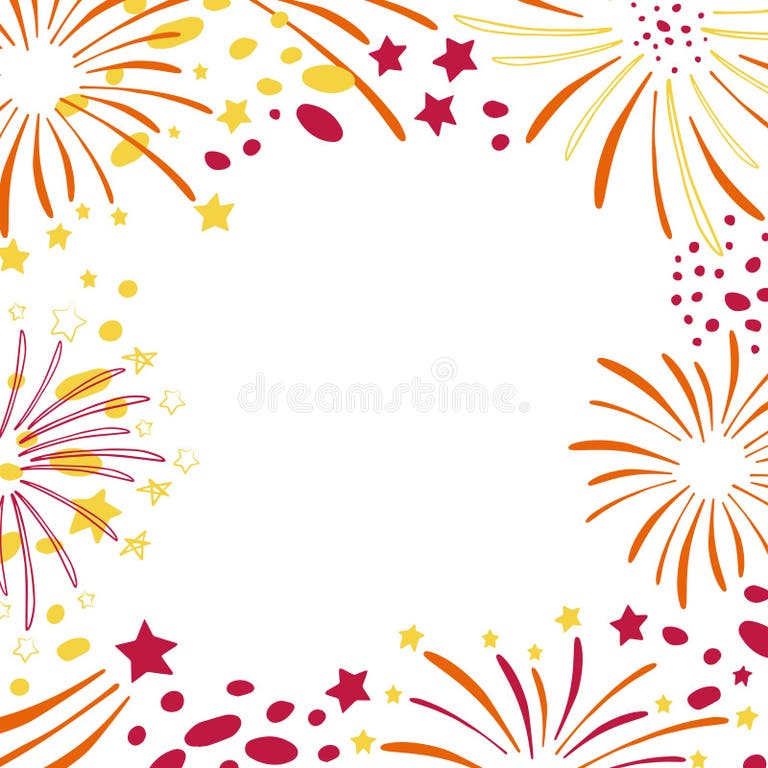 Rectangular Frame Design Template with Fireworks. Hand Drawn Vector ...