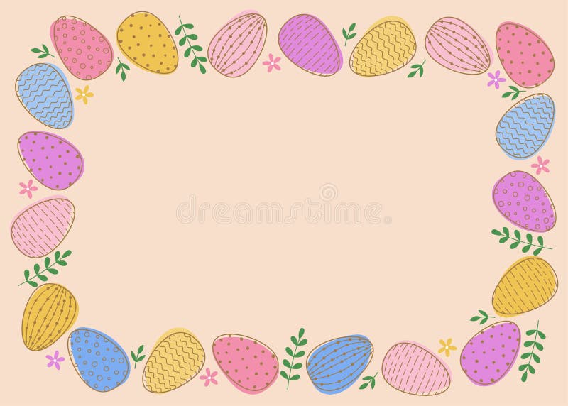 Rectangular Frame of Easter Decorated Eggs and Leaves. Colorful Eggs on ...