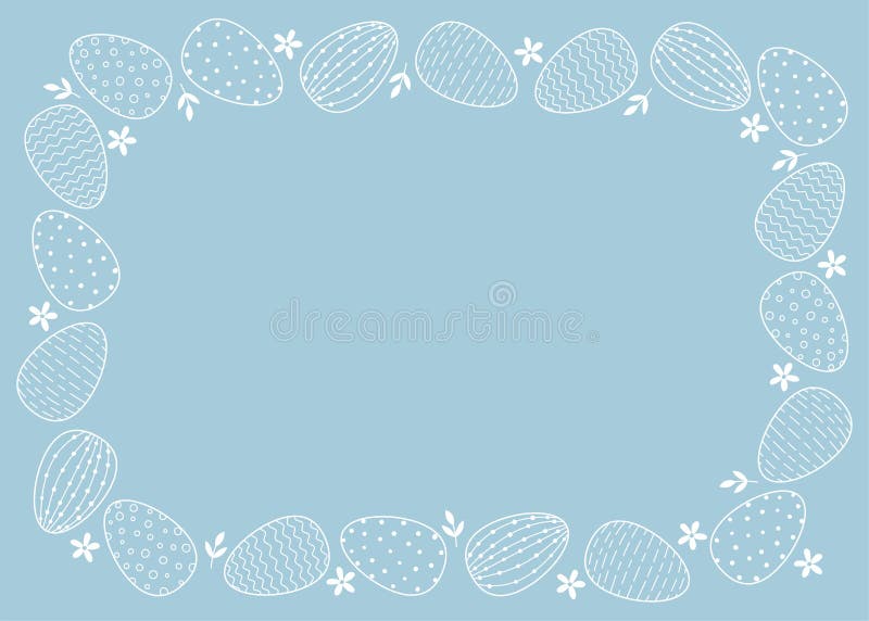 Rectangular Frame of Easter Decorated Eggs and Leaves. Line Art White ...