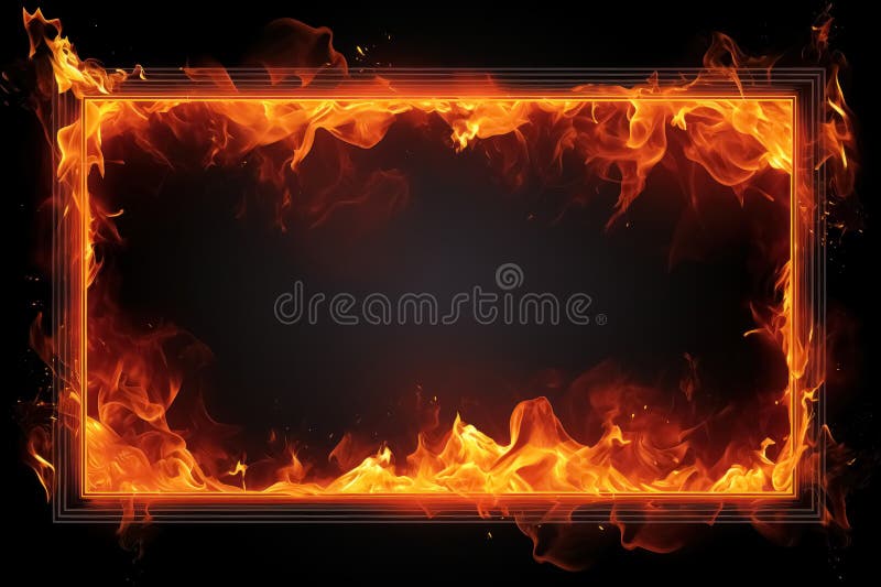 Rectangular Frame Engulfed by Bright Flames, Black Background with ...