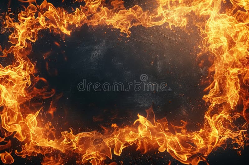 Rectangular Frame Engulfed by Bright Flames, Black Background with ...
