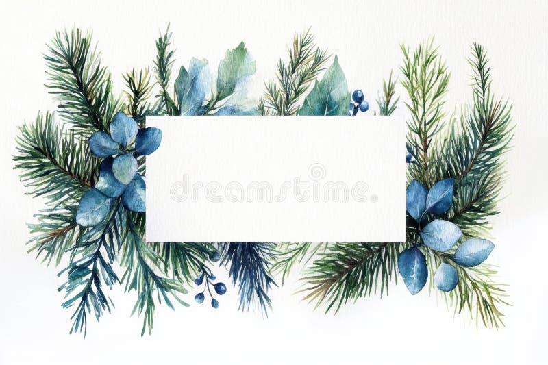 Christmas Botanical Border, Rectangular Frame Featuring Watercolor ...