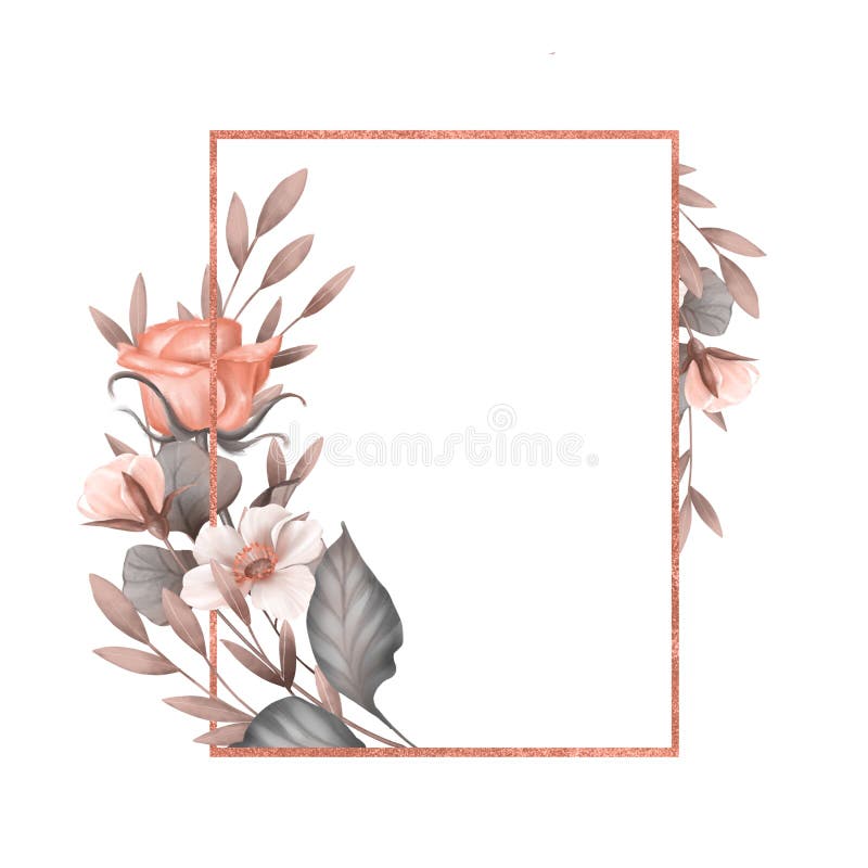 Rectangular Frame with Flowers and Leaves. Floral Autumn Card Decor ...