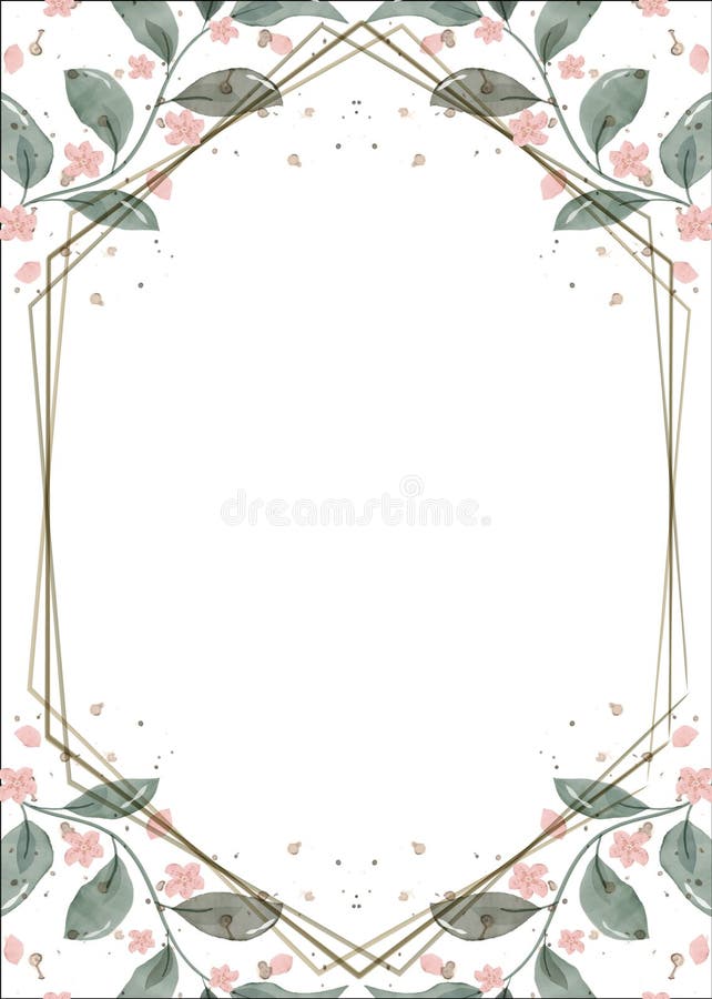 Rectangular Frame with Flowers and Leaves in a Watercolor Style Stock ...