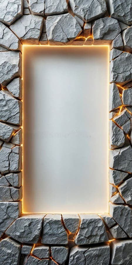 Rectangular Frame with Glowing Light in Stone Wall Stock Illustration ...