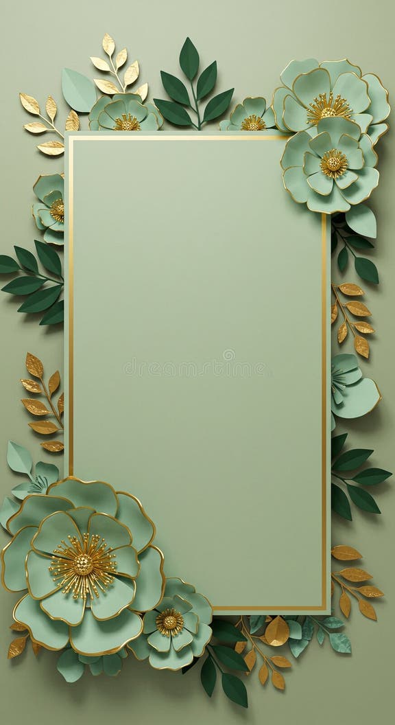 A Rectangular Frame with a Gold Border Surrounded by Mint Green and ...