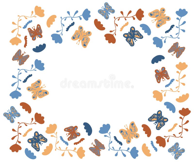 Rectangular Frame from Hand-drawn Multicolored Butterflies, Abstract ...