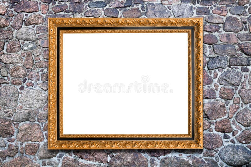 Rectangular Frame Isolated on White on a Natural Stone Wall Stock Image ...