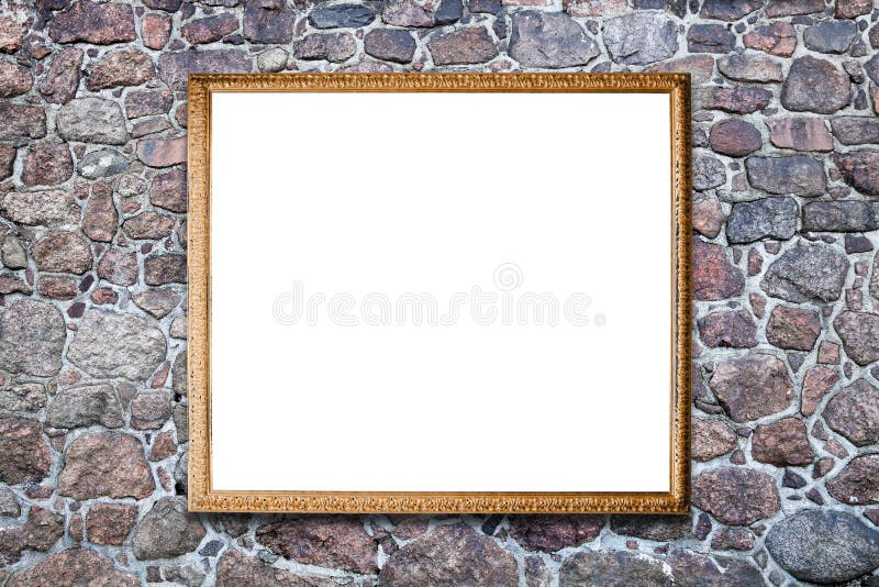 Rectangular Frame Isolated on White on a Natural Stone Wall Stock Photo ...