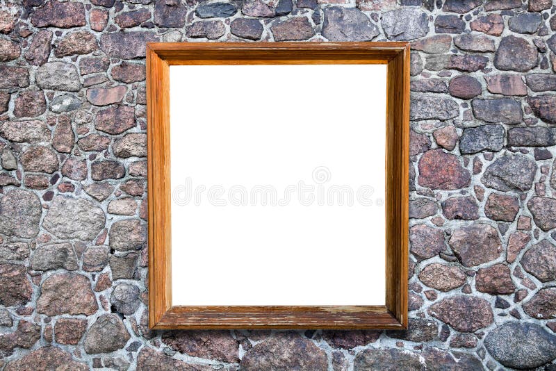 Rectangular Frame Isolated on White on a Natural Stone Wall Stock Image ...