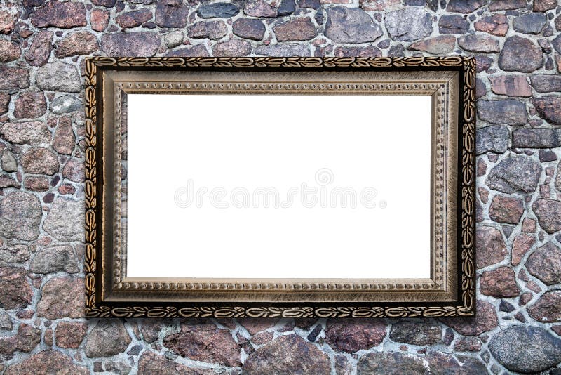 Rectangular Frame Isolated on White on a Natural Stone Wall Stock Photo ...